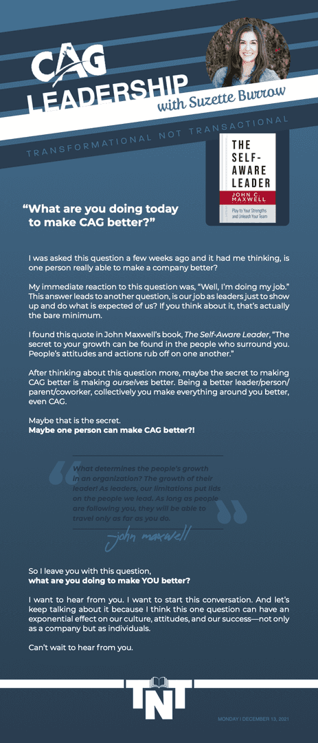 The Self Aware Leader - Are you making CAG better? - Suzette Burrow ...