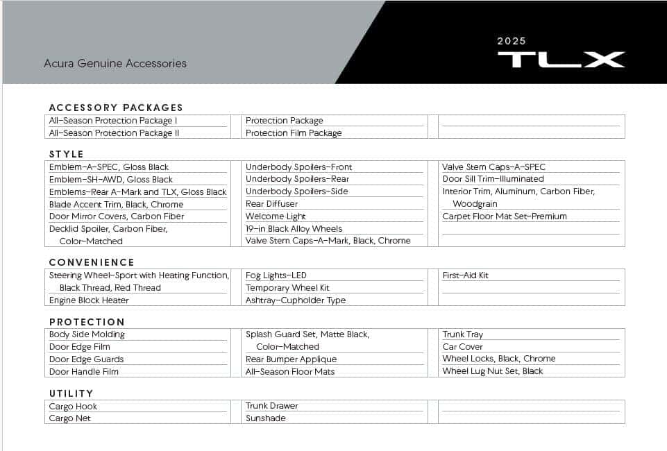 2025 Acura TLX Accessories - Springfield Acura